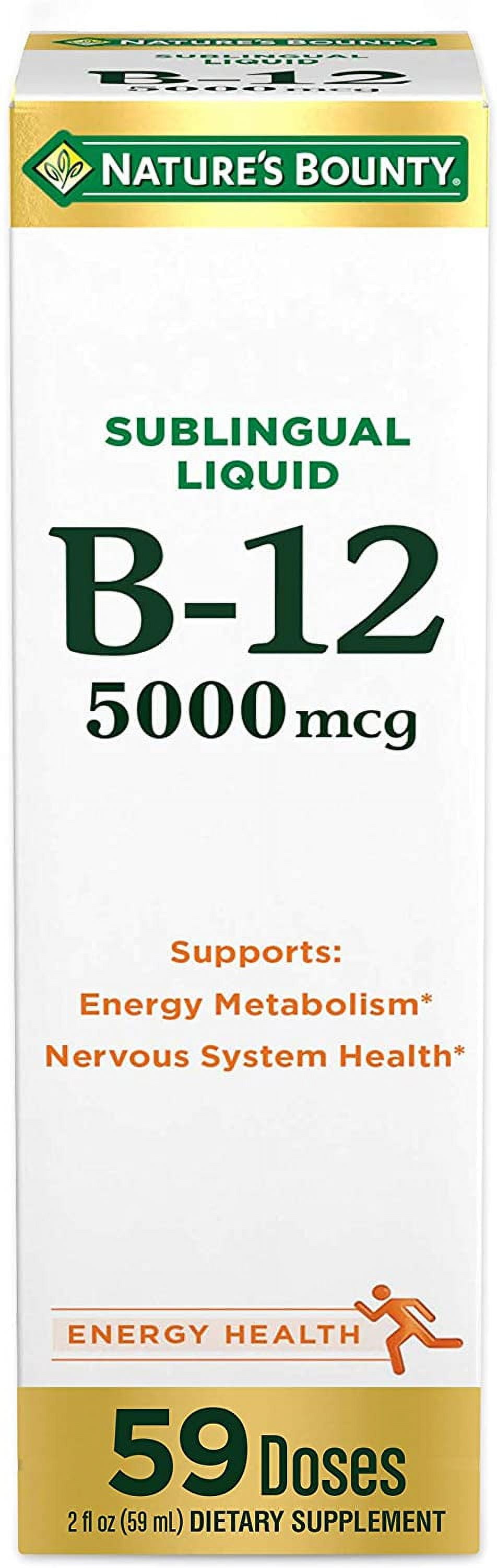 Nature's Bounty Vitamin B12 5000 Mcg Sublingual Liquid, Cardiovascular ...