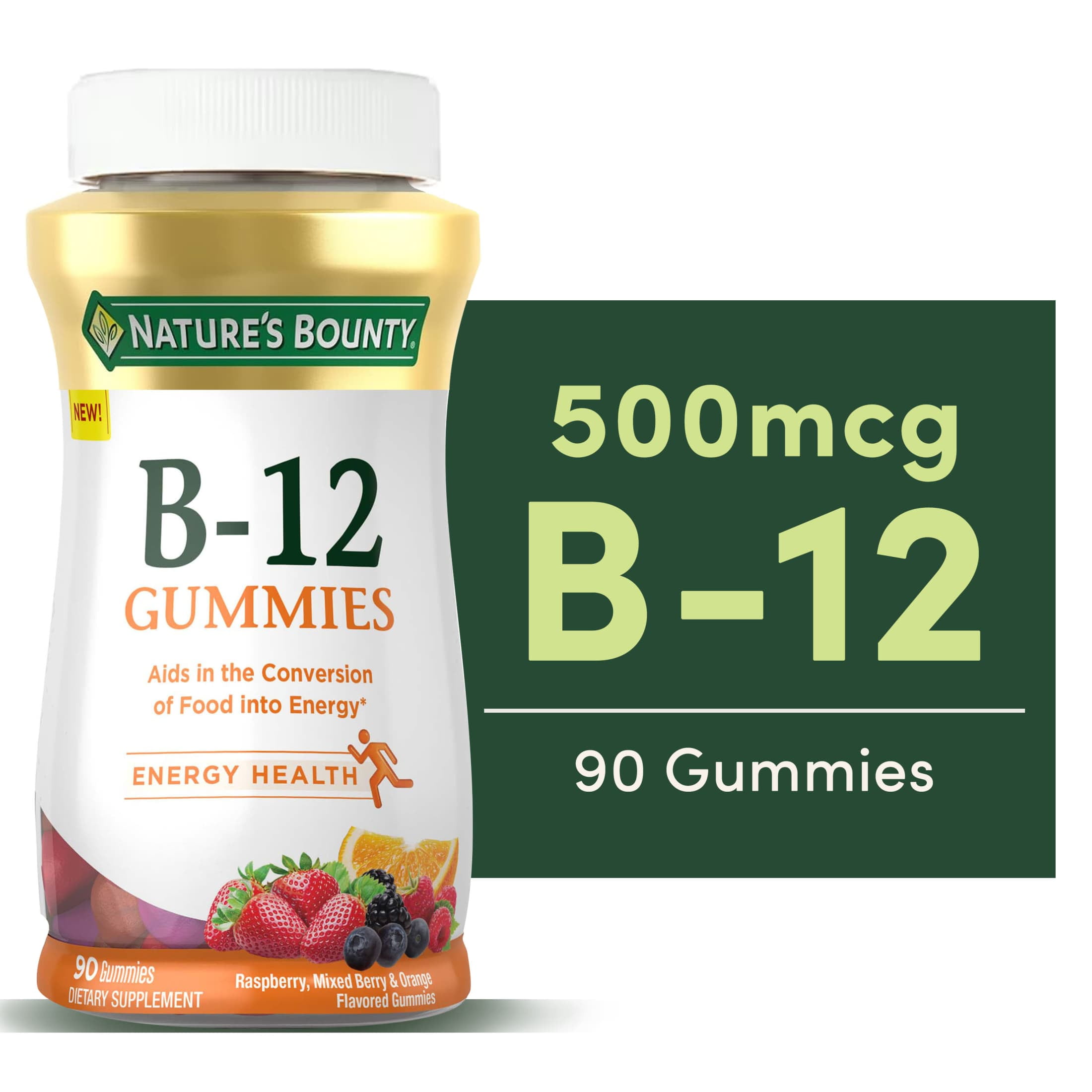 Nature's Bounty Vitamin B-12 Gummies, Energy Metabolism Support, Multi-Flavored, Non-GMO, 90 Ct ...