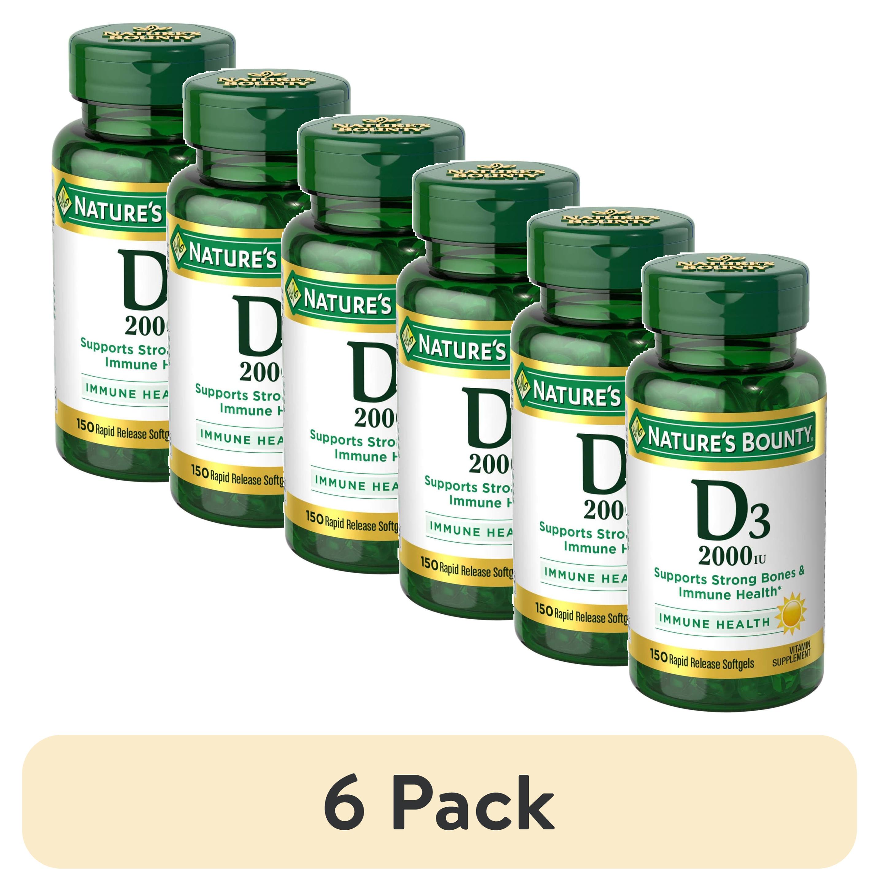 (6 pack) Nature's Bounty Vitamin D3 Softgels, 50 mcg, 2000 IU, 150 Ct - Walmart.com