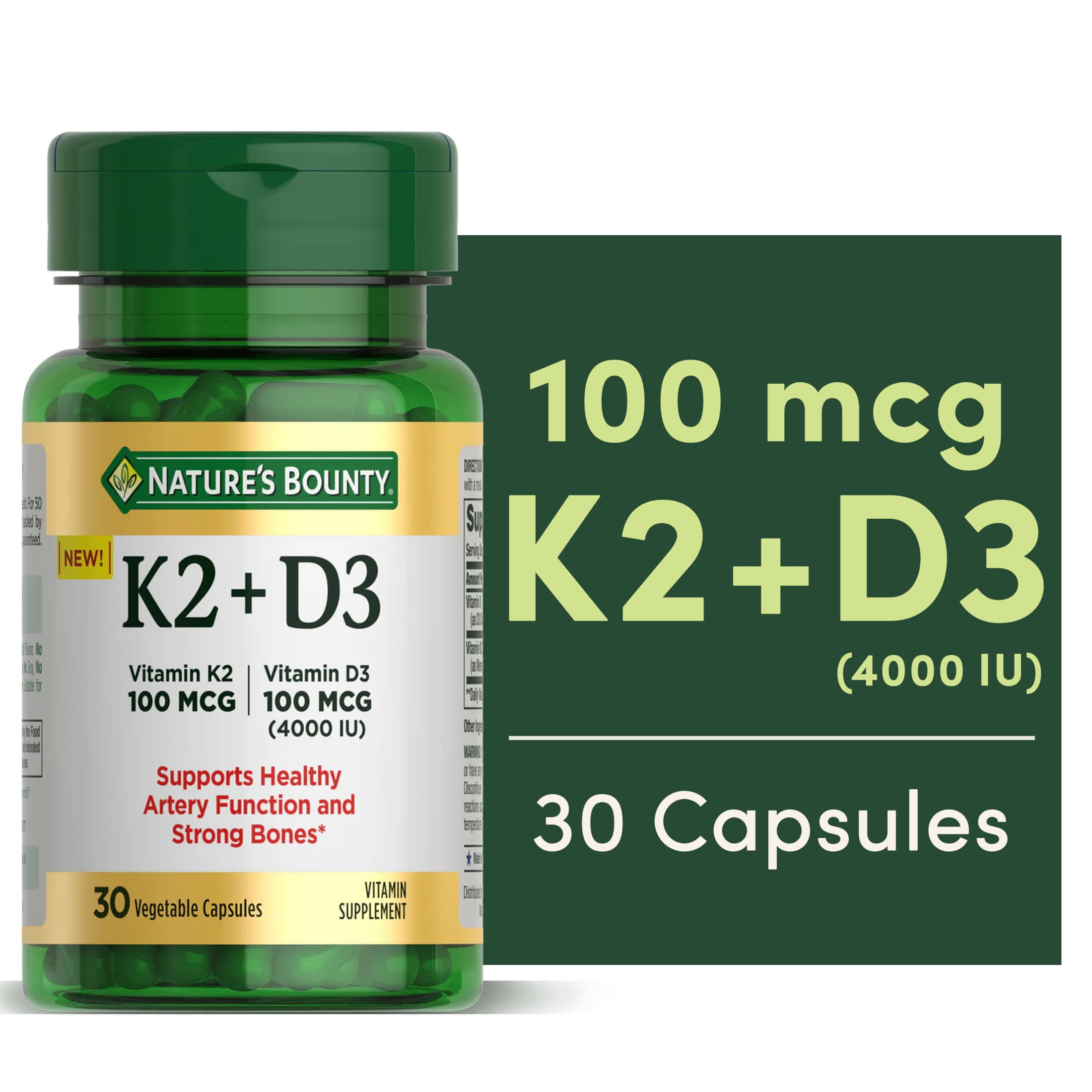 Nature’s Bounty Vitamin K2 + D3, Vitamin Supplements, for Bone and ...