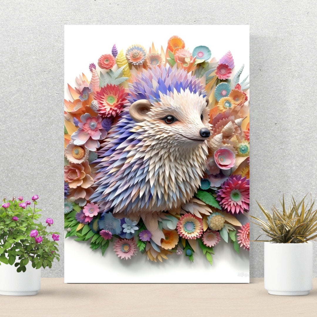 Nature's Bouquet Hedgehog - 3D Animal Canvas/Poster Art Prints â€“ The Perfect Home Decor Piece ...