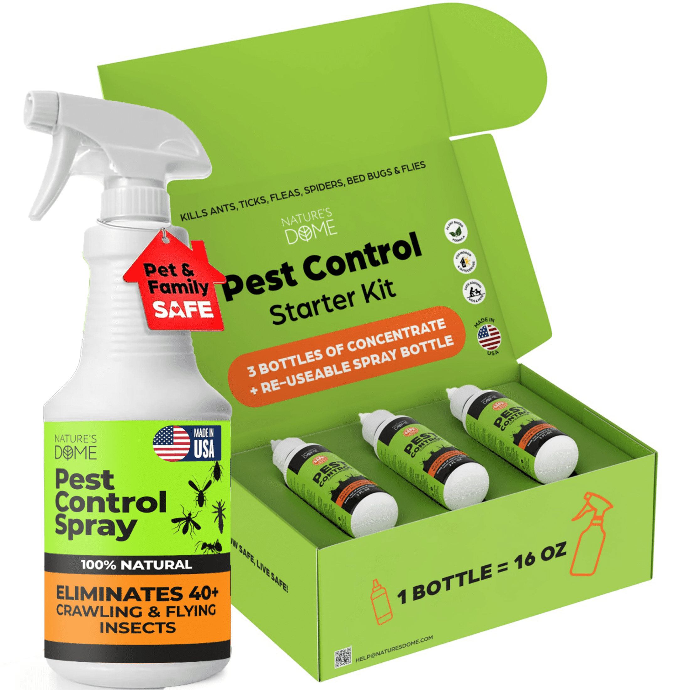 Nature's Dome Pest Control Starter Kit – Makes 3 Bottles (16 oz Each ...
