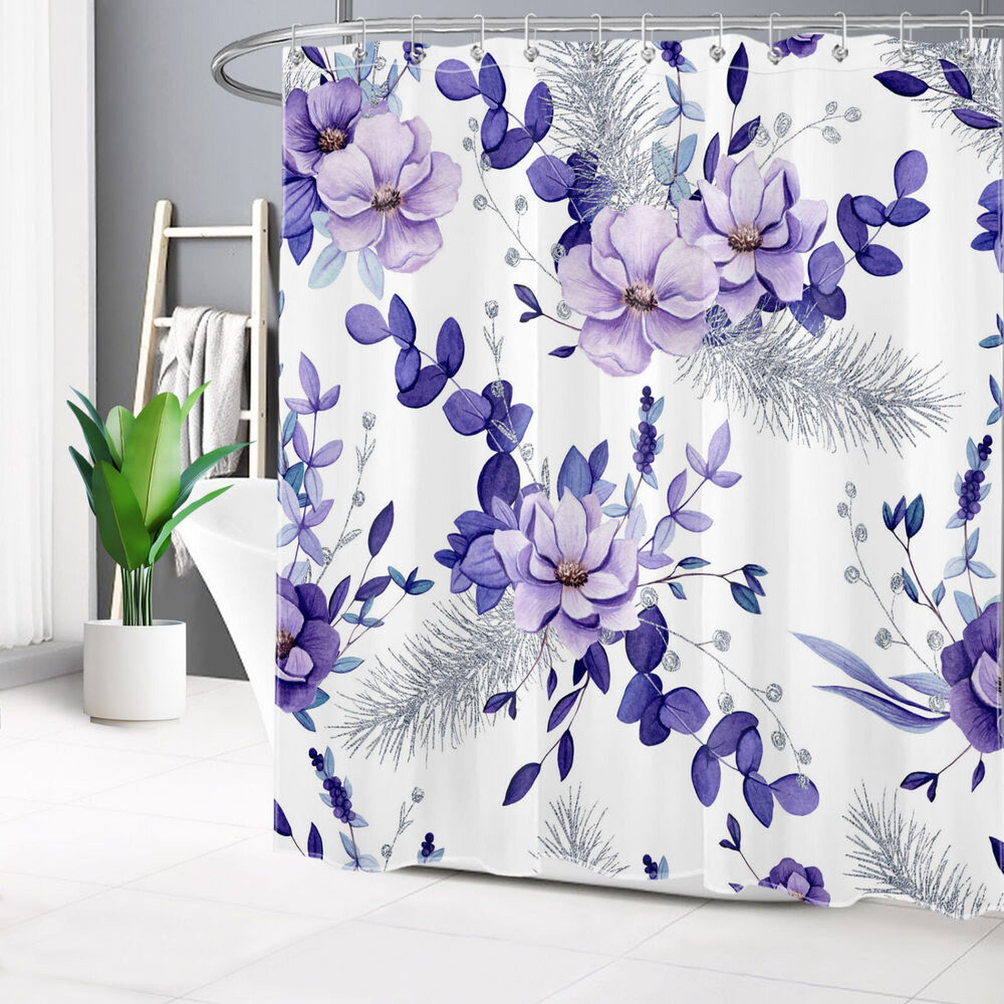Natures Elegance Rustic Botanical Leaf Purple Floral Shower Curtain