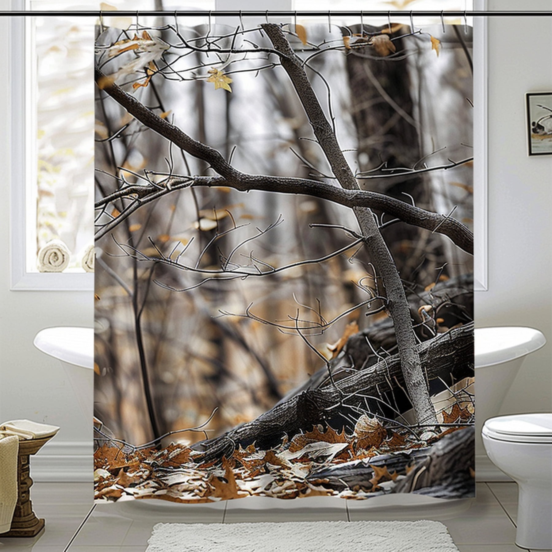 Nature's Embrace: Hunter Theme Shower Curtain with Realistic Tree and ...