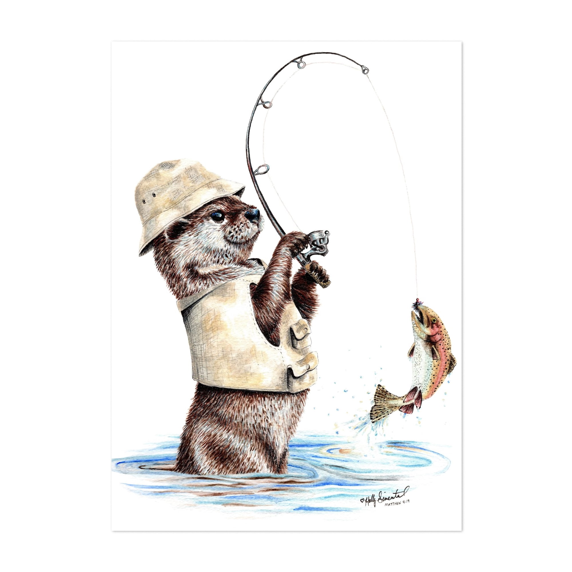 Nature's Fisherman - Painting Humor Nature Animal Fishing Illustration ...