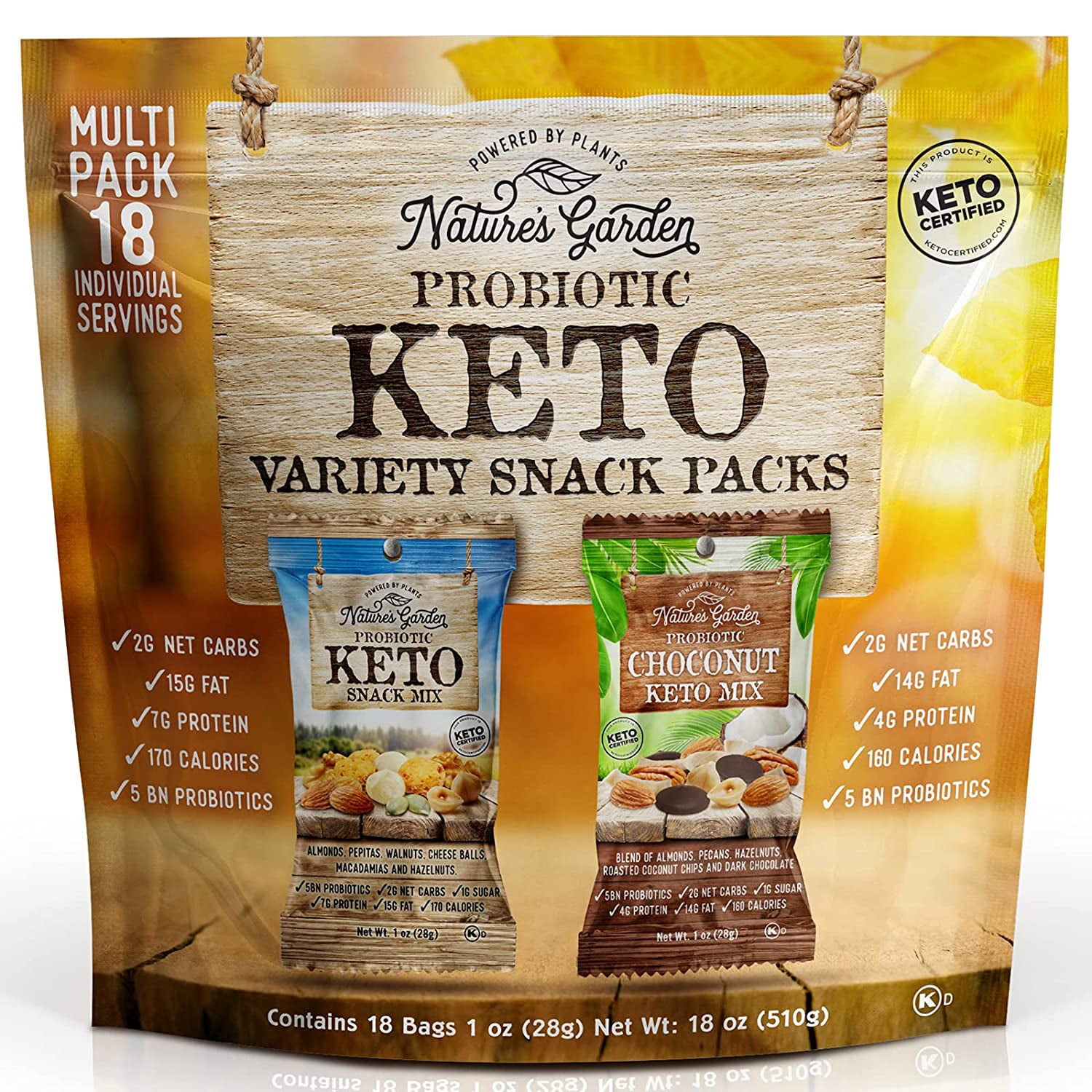 Nature's Garden Probiotic Keto Variety Snack Packs – ChocoNut Keto Mix ...