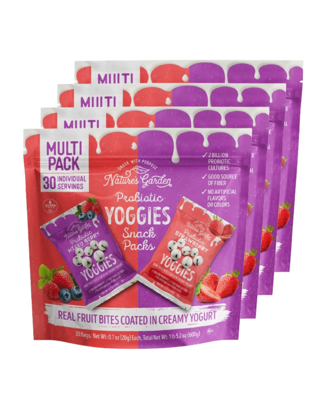 Nature’s Garden Probiotic Yoggies Variety Snack Packs, 21oz (0.7oz x 30 ...