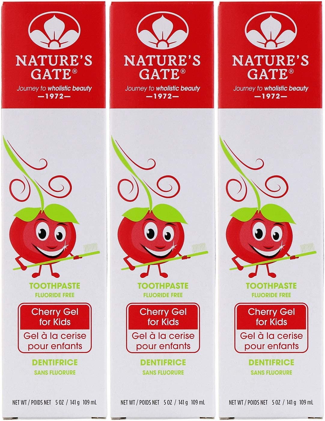 Nature's Gate Kids Cherry Toothpaste Gel, Vegan-Friendly, Pack of 3, 5 ...
