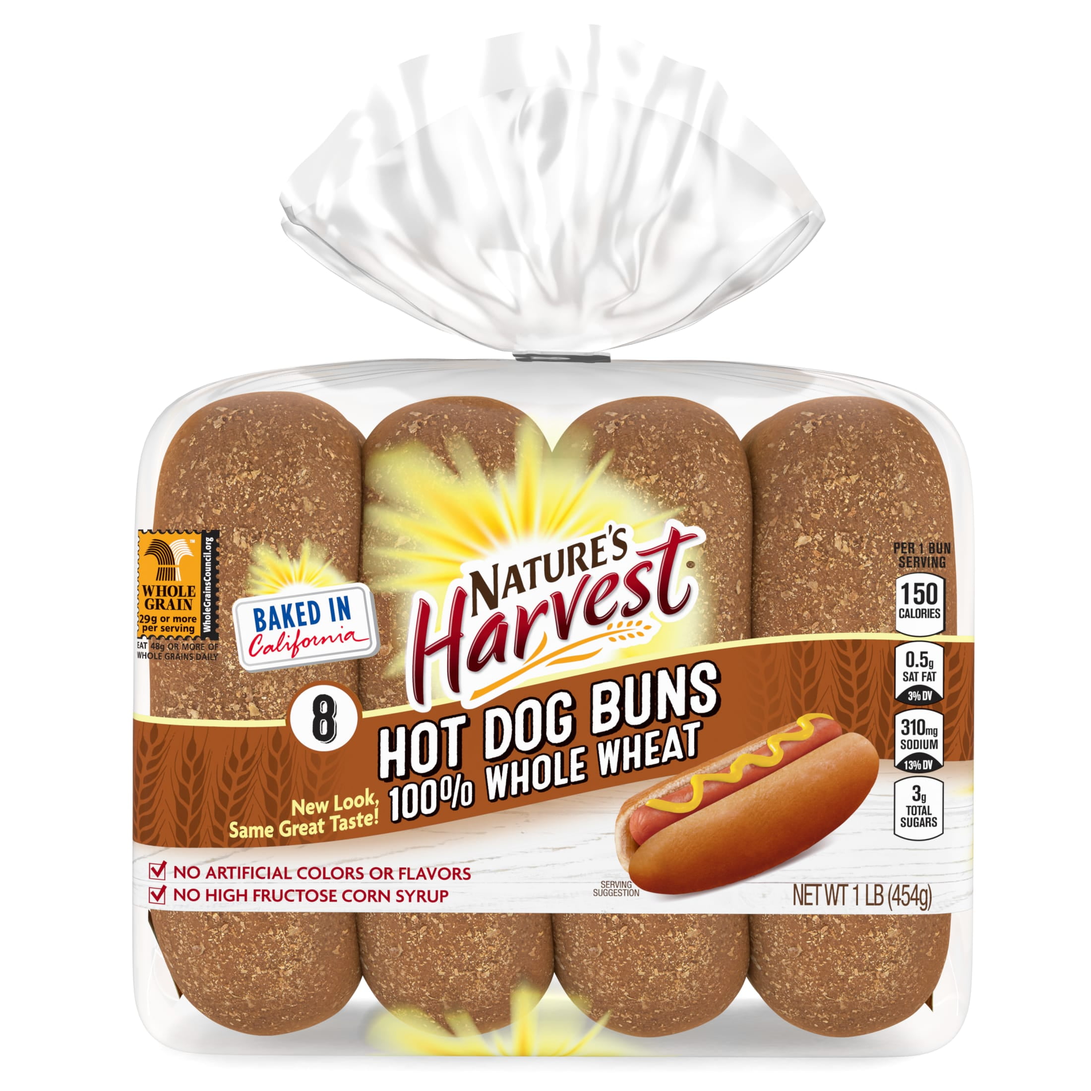 Nature's Harvest Healthy 100% Whole Grain Hot Dog Buns, 8 count, 16 oz ...