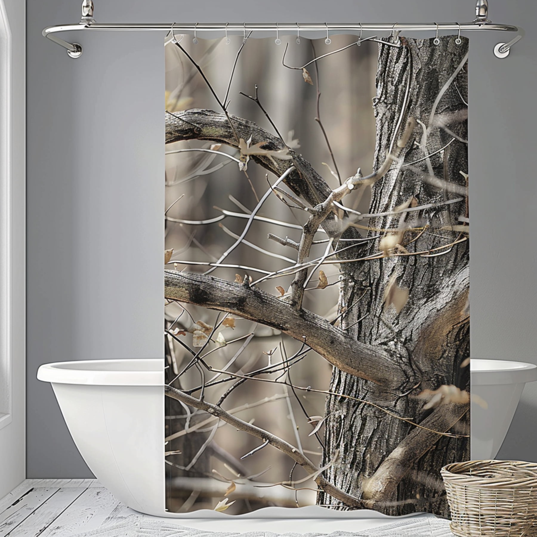 Nature's Hideaway: Camouflage Tree Branches Shower Curtain for Bathroom ...