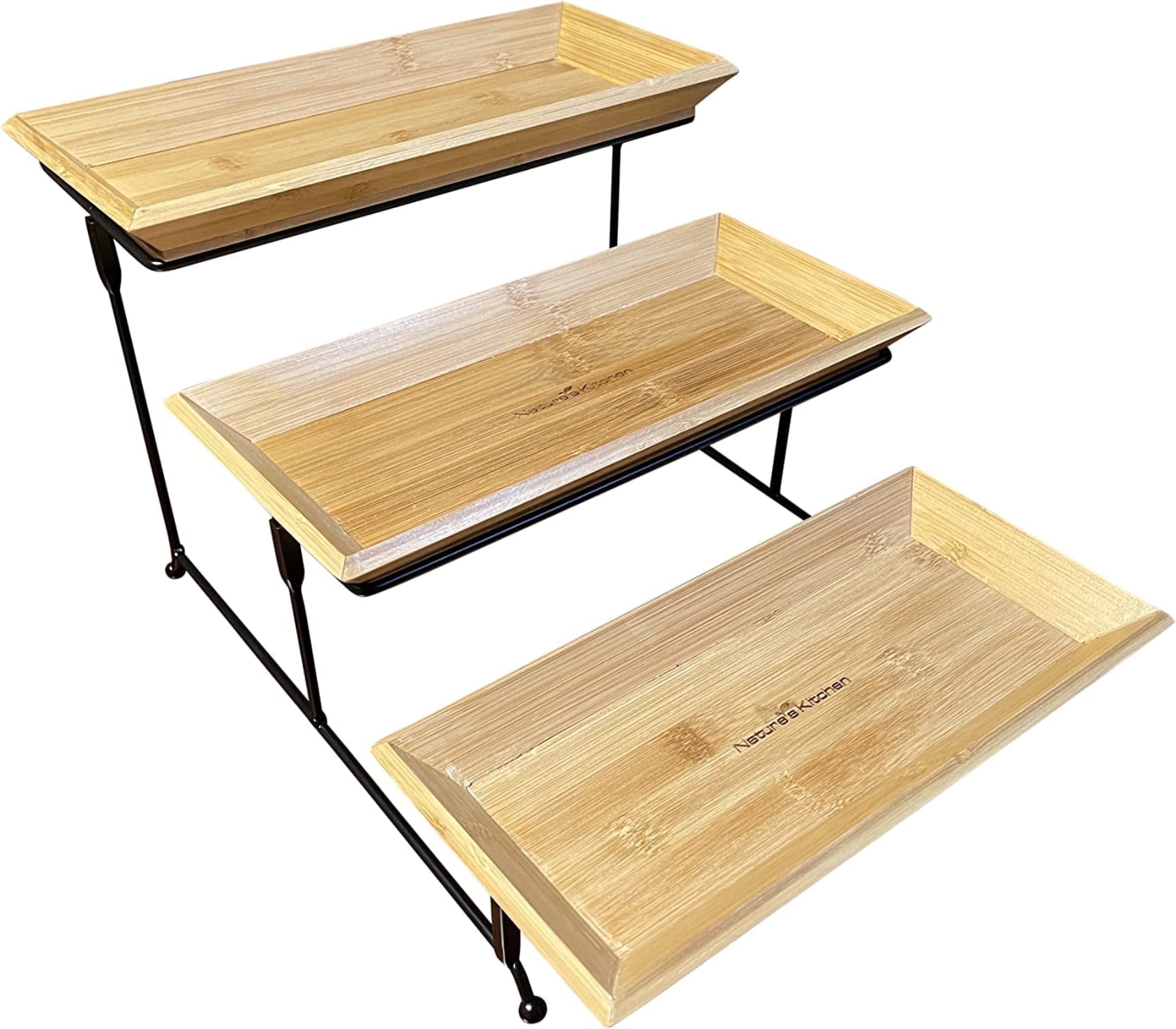 Nature's Kitchen Bamboo Tray Set, 12"x5.75" Serving Platters with Stand ...