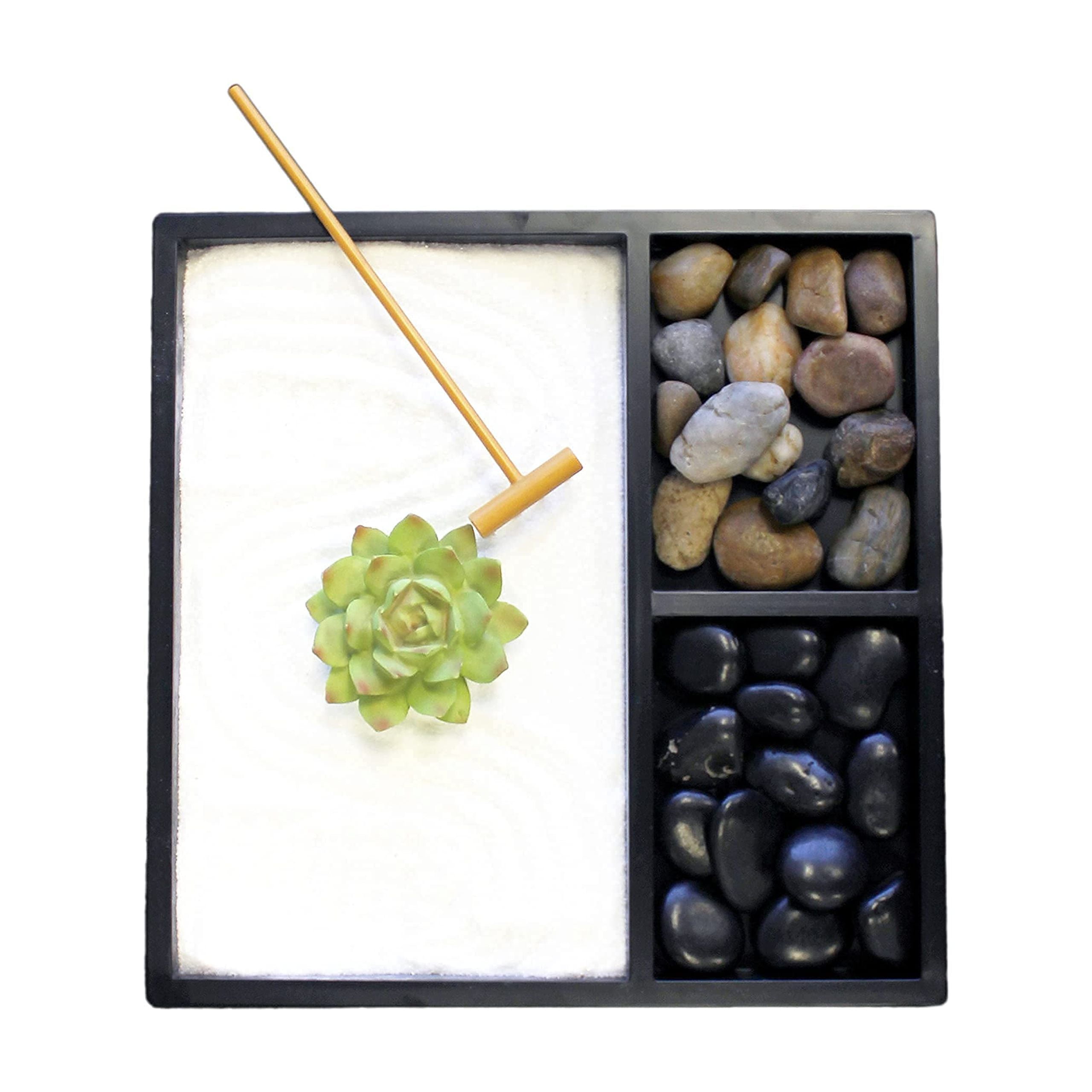 Nature's Mark Mini Zen Garden Kit for Desk with Rake, White Sand, Lotus ...
