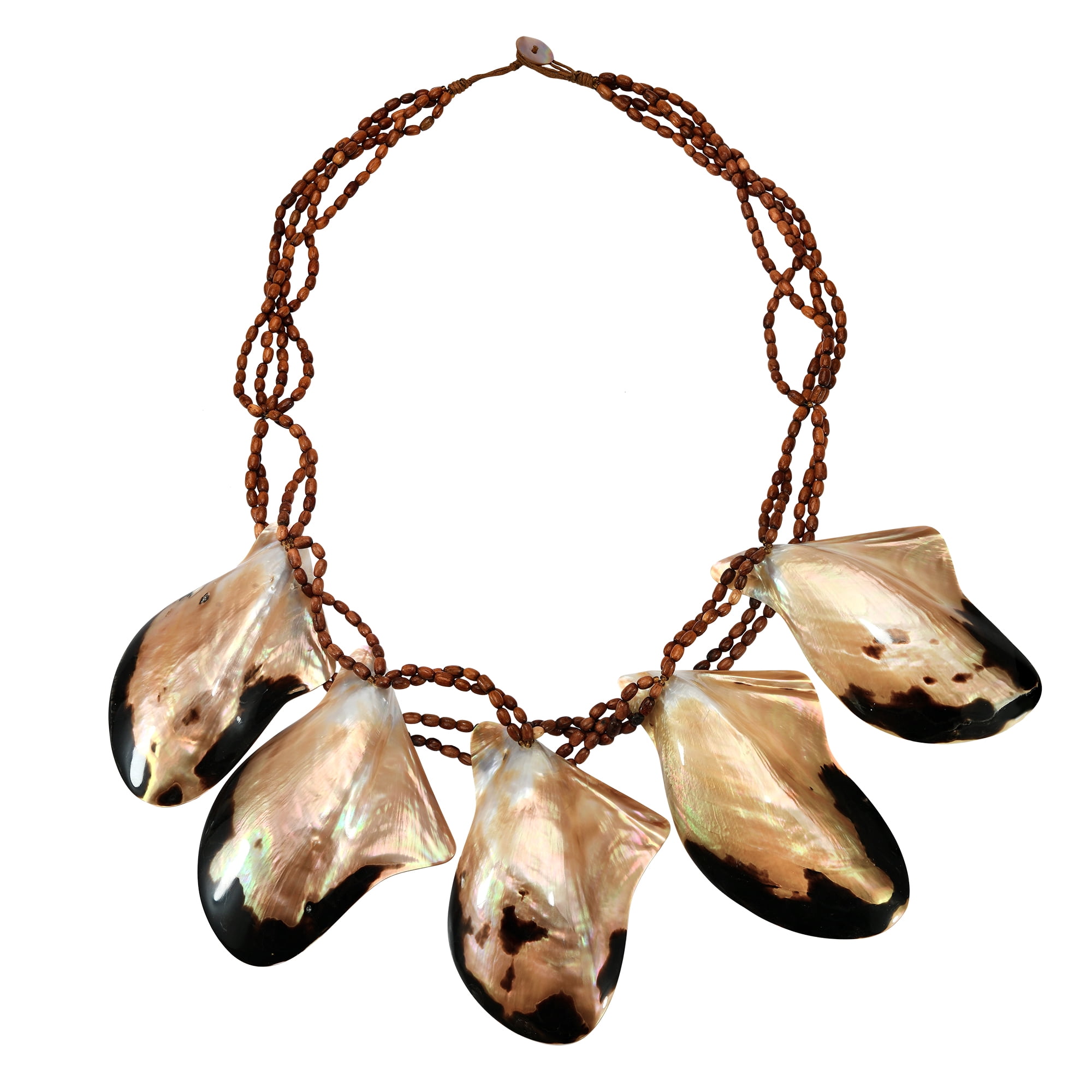 Nature's Medley Natural Brownlip Shell and Wood Beads Statement ...