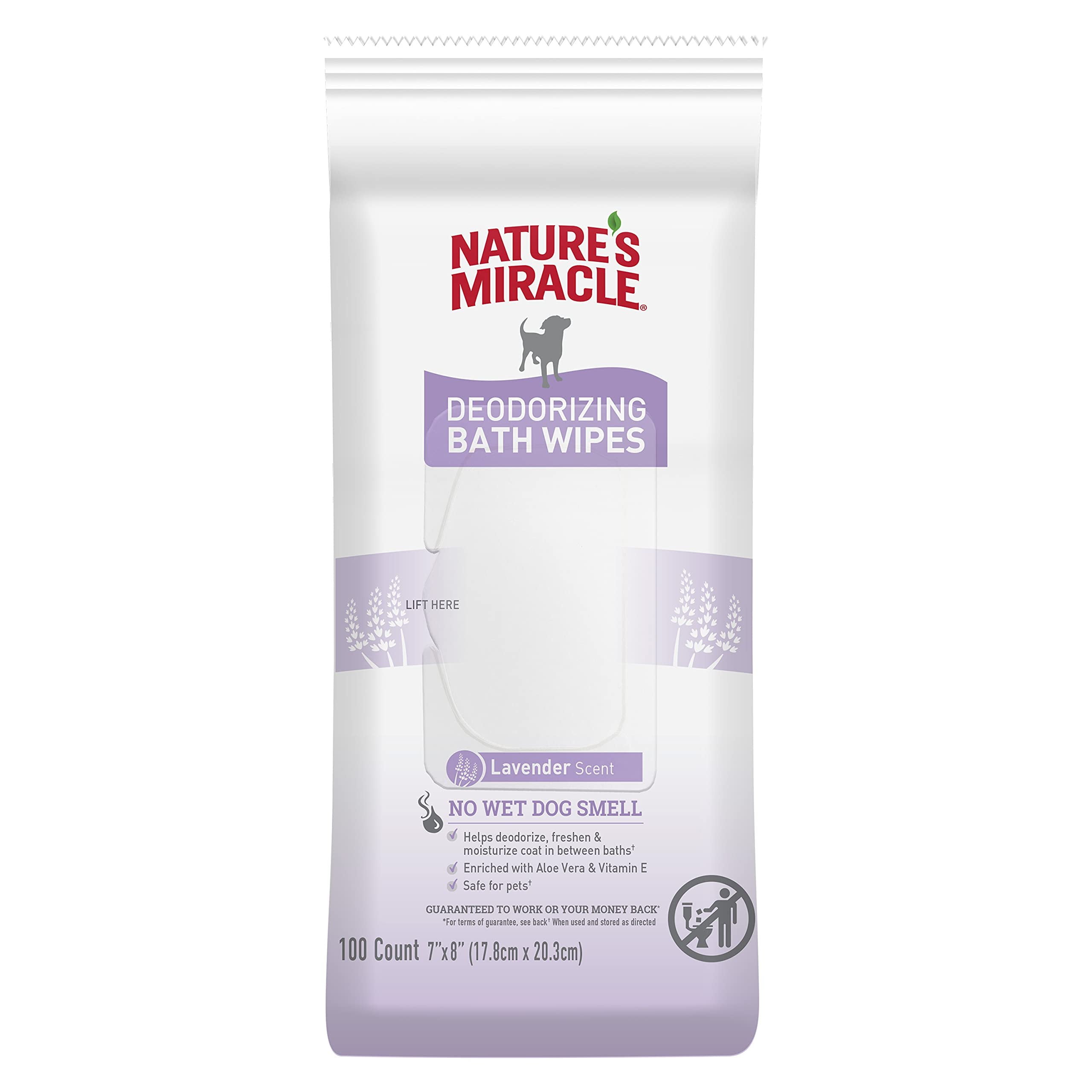 Nature's Miracle Deodorizing Bath Wipes for Dogs, 100 Count, Lavender ...