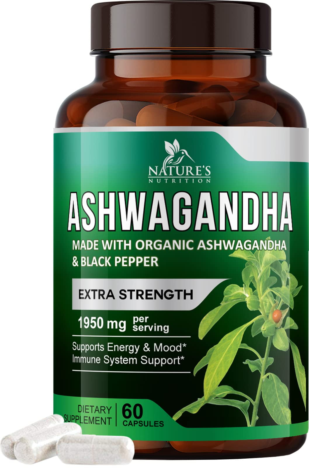 Nature's Nutrition Organic Ashwagandha Capsules Extra Strength 1950mg ...