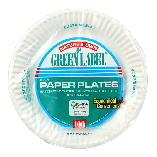 Nature's Own Green Label Paper Plates, 9", White, 100 Ct - Walmart.com