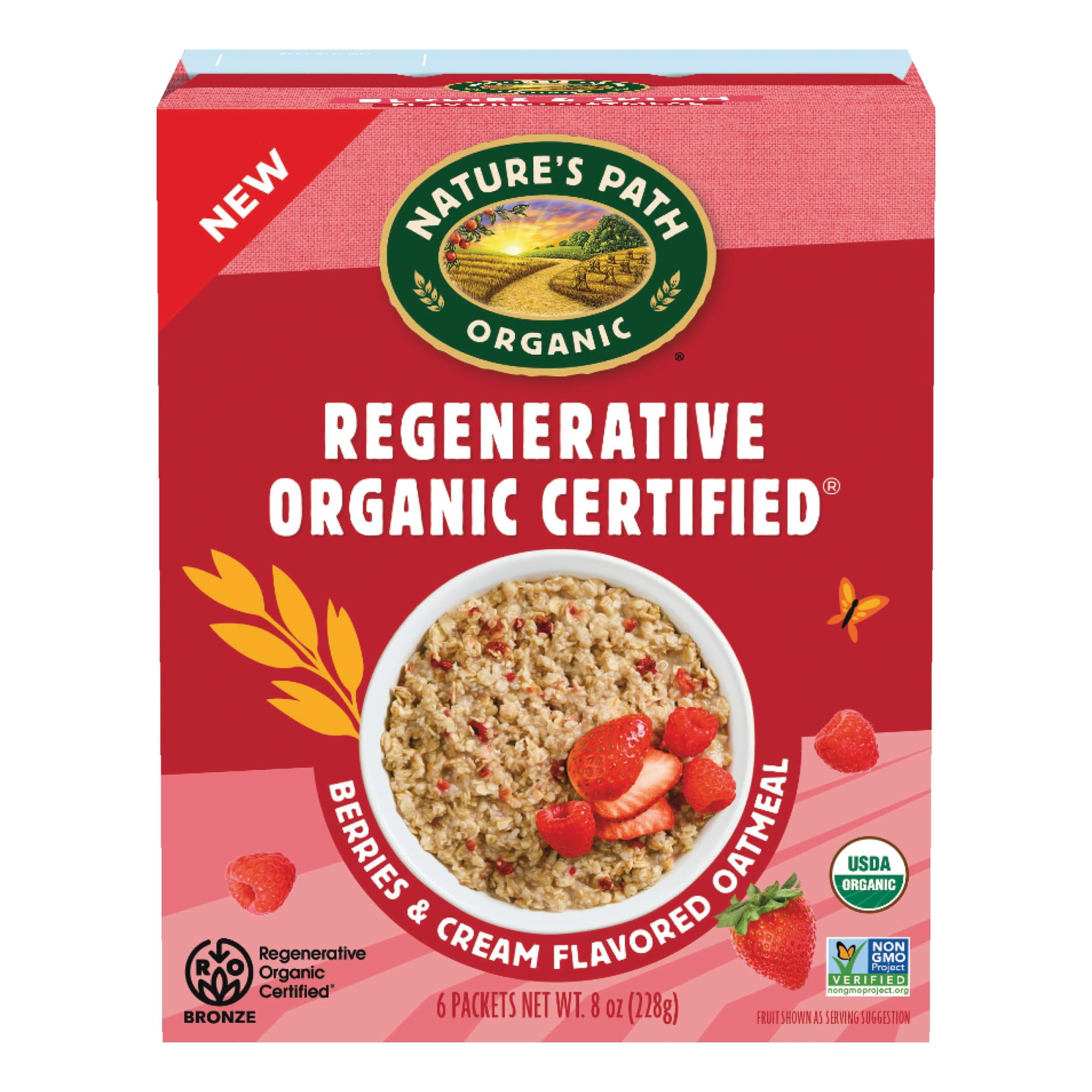 Nature's Path Organic Regenerative DHF10 Organic Certified Berries & Cream Oatmeal, 8 oz (Pack ...