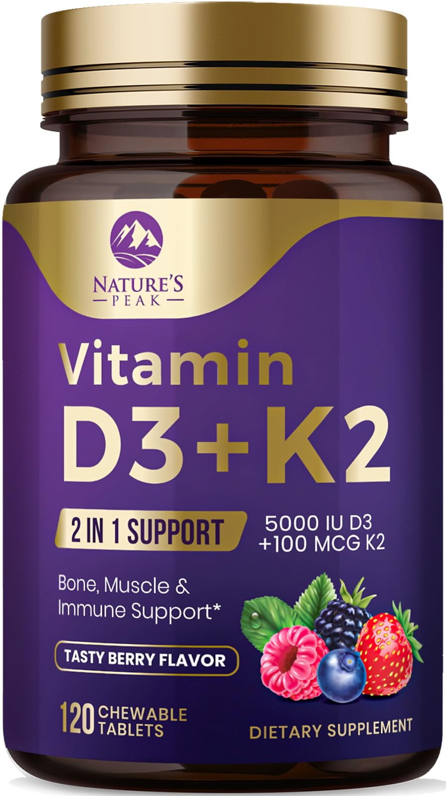 Vitamin D3 K2 Supplement | 5000 IU Vitamin D3 & 100 mcg Vitamin K2, 2 ...