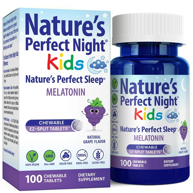 Nature’s Perfect Night Kids Melatonin 1mg, Chewable, Grape Flavor, 100 ...