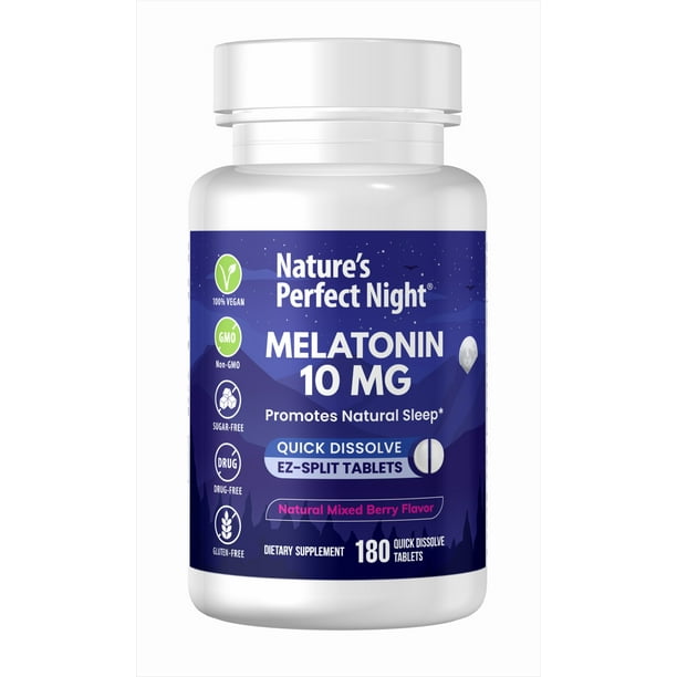 Nature's Perfect Night, Melatonin 10mg Supplement, 180 Fast Dissolve ...