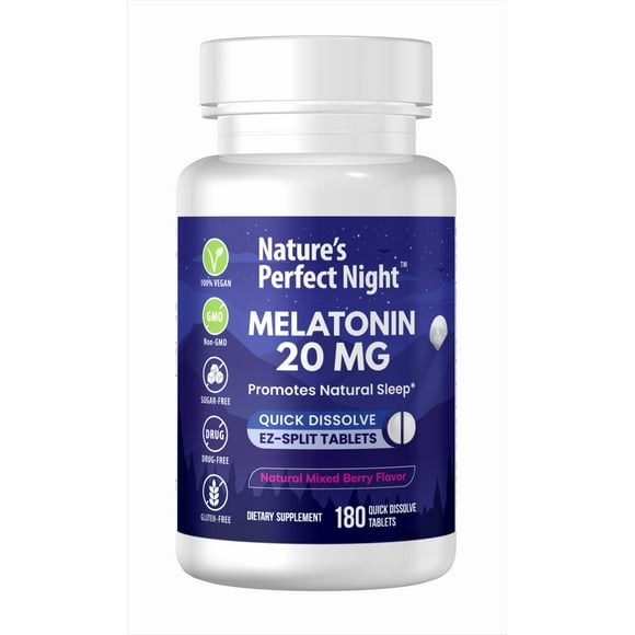 Nature's Perfect Night, Melatonin 20mg Supplement, 180 Fast Dissolve ...