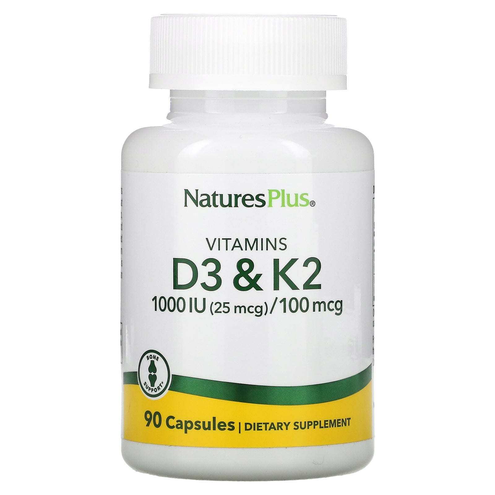 Nature's Plus Vitamin D3 & K2, Bone Support, Vegetarian, Gluten-Free ...
