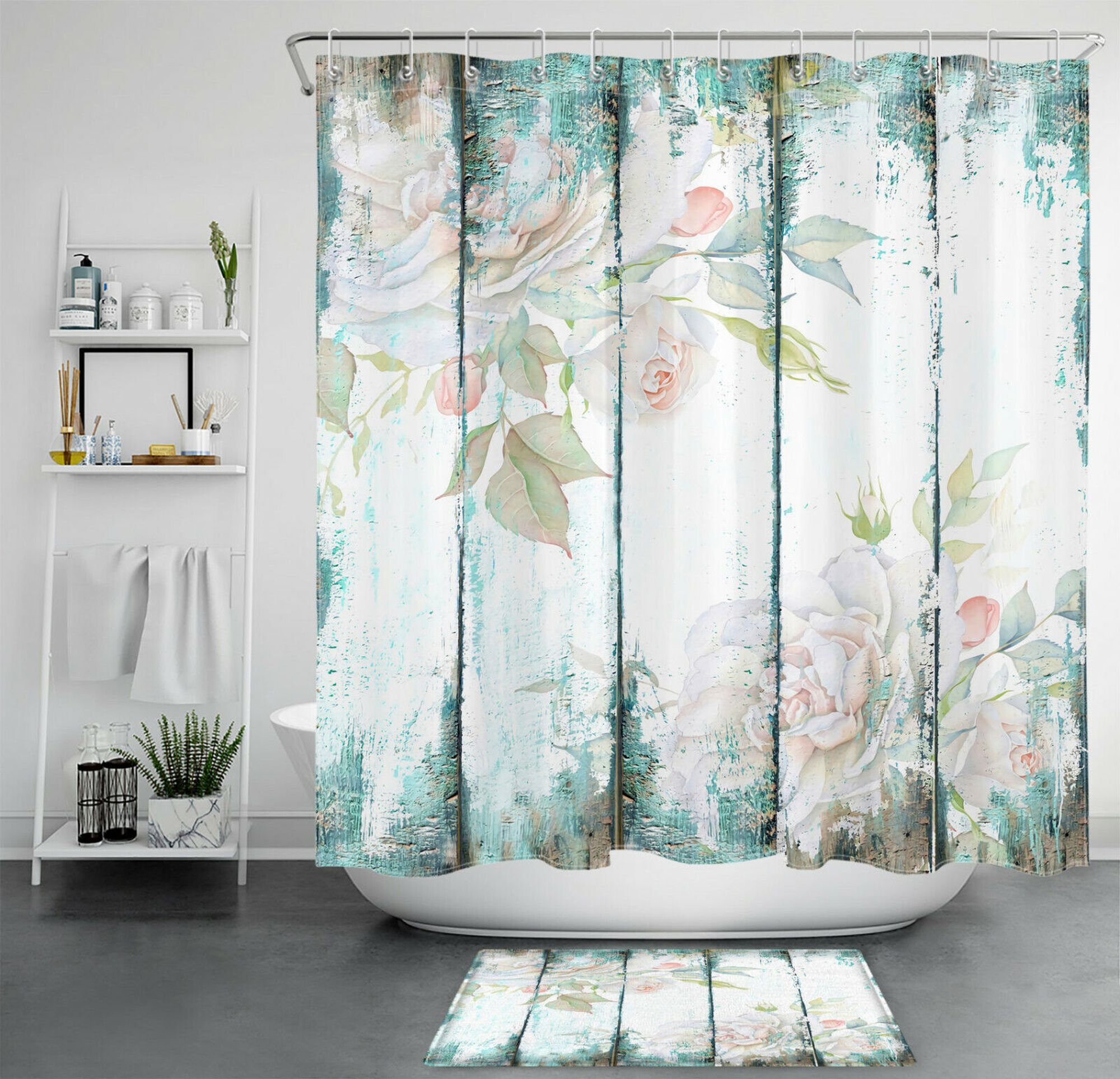 Nature's Retreat: Eco-Friendly Botanical Wood Panels Shower Curtain for ...