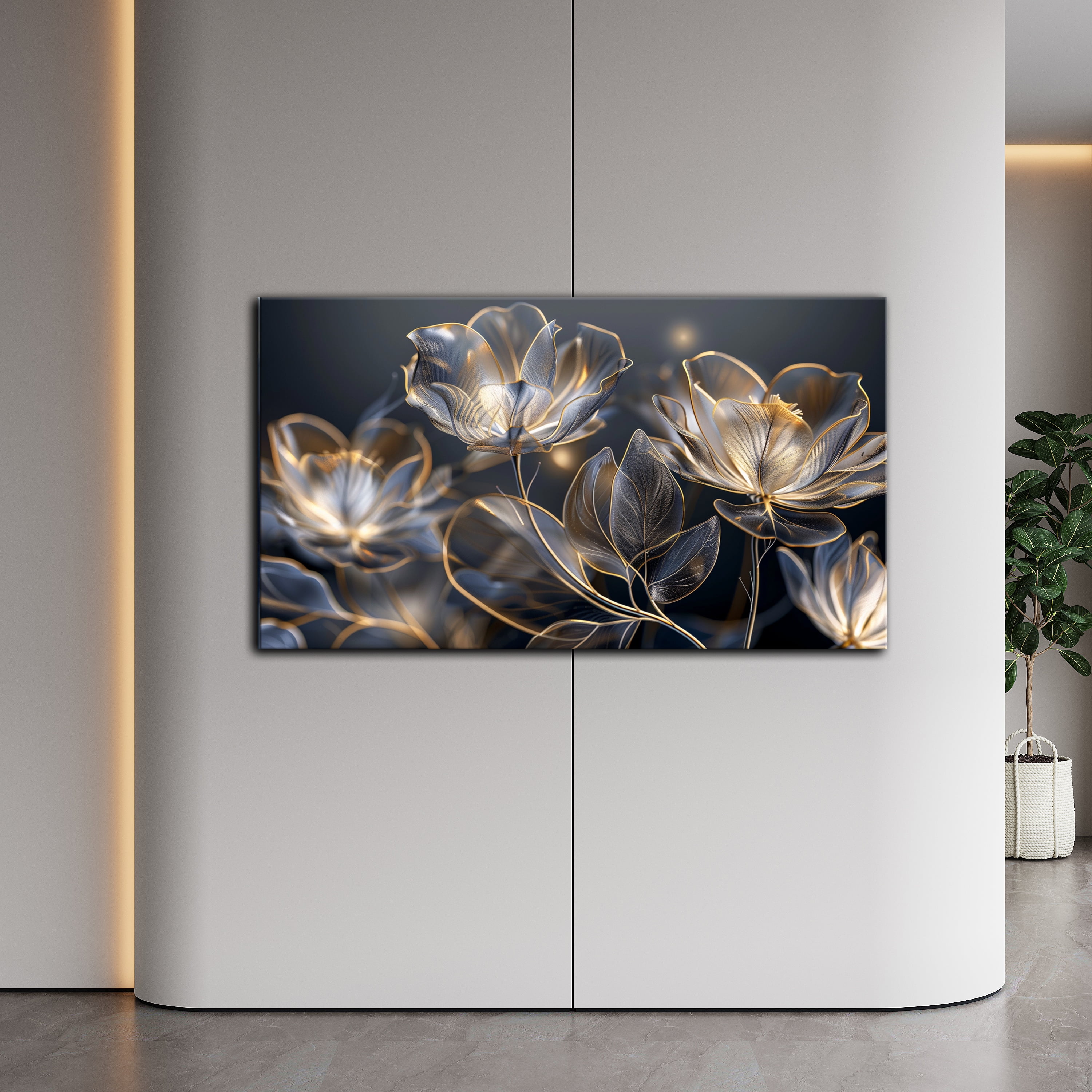 Nature's Rhythm- Metallic Floral Decorative Painting (16 "x24 ...