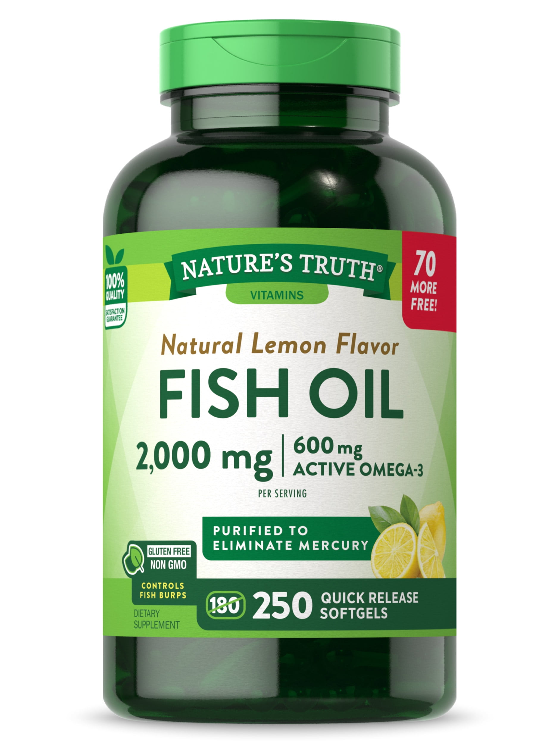 Nature's Truth Fish Oil Softgels 2000 mg with Lemon Flavor, 600 mg ...