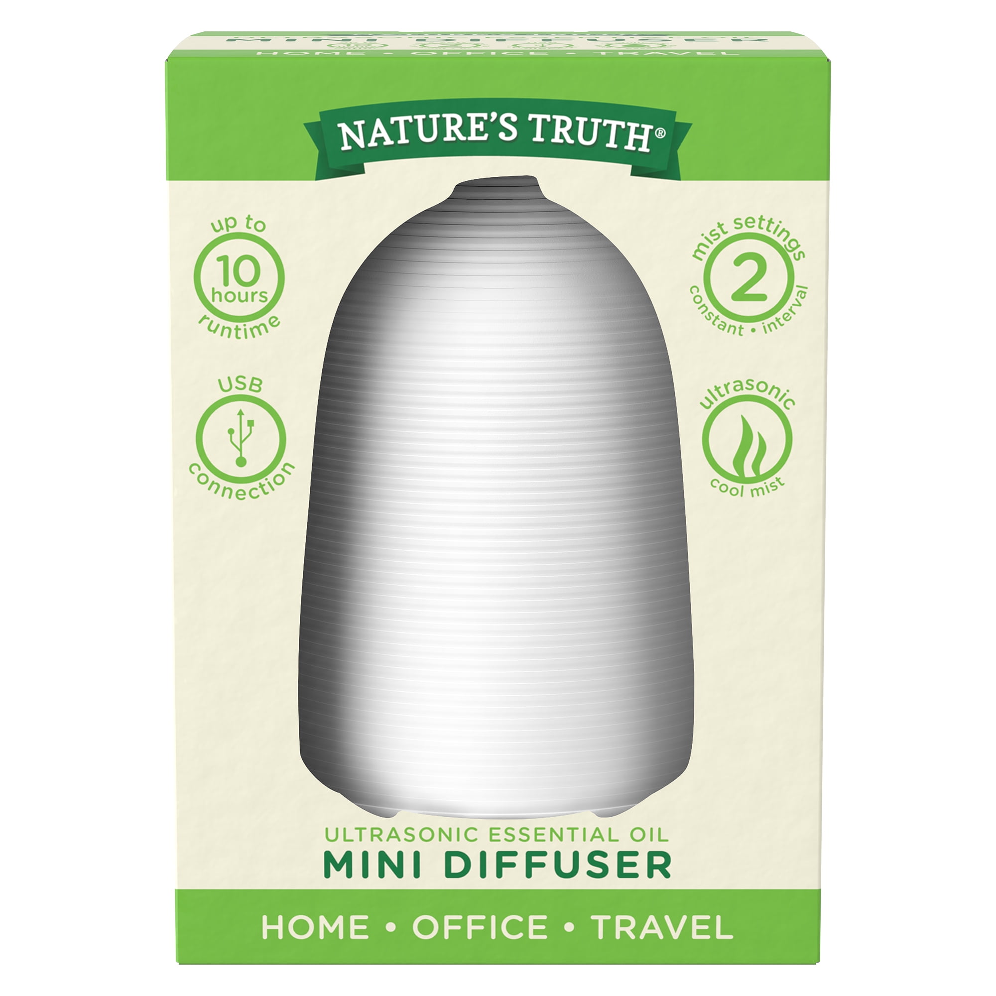 Nature's Truth Mini Essential Oil Diffuser | Ultrasonic, 2 Mist ...
