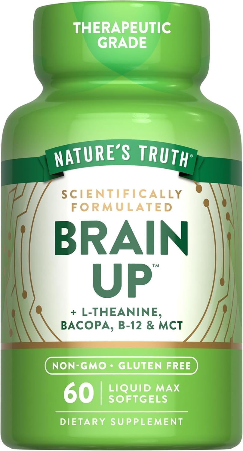 Brain Up Supplement | 60 Softgels | with L-Theanine, Bacopa, B-12 & MCT ...