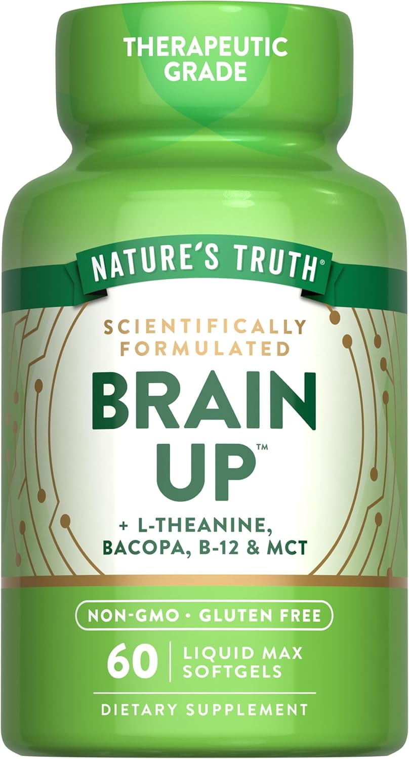 Brain Up Supplement | 60 Softgels | with L-Theanine, Bacopa, B-12 & MCT ...