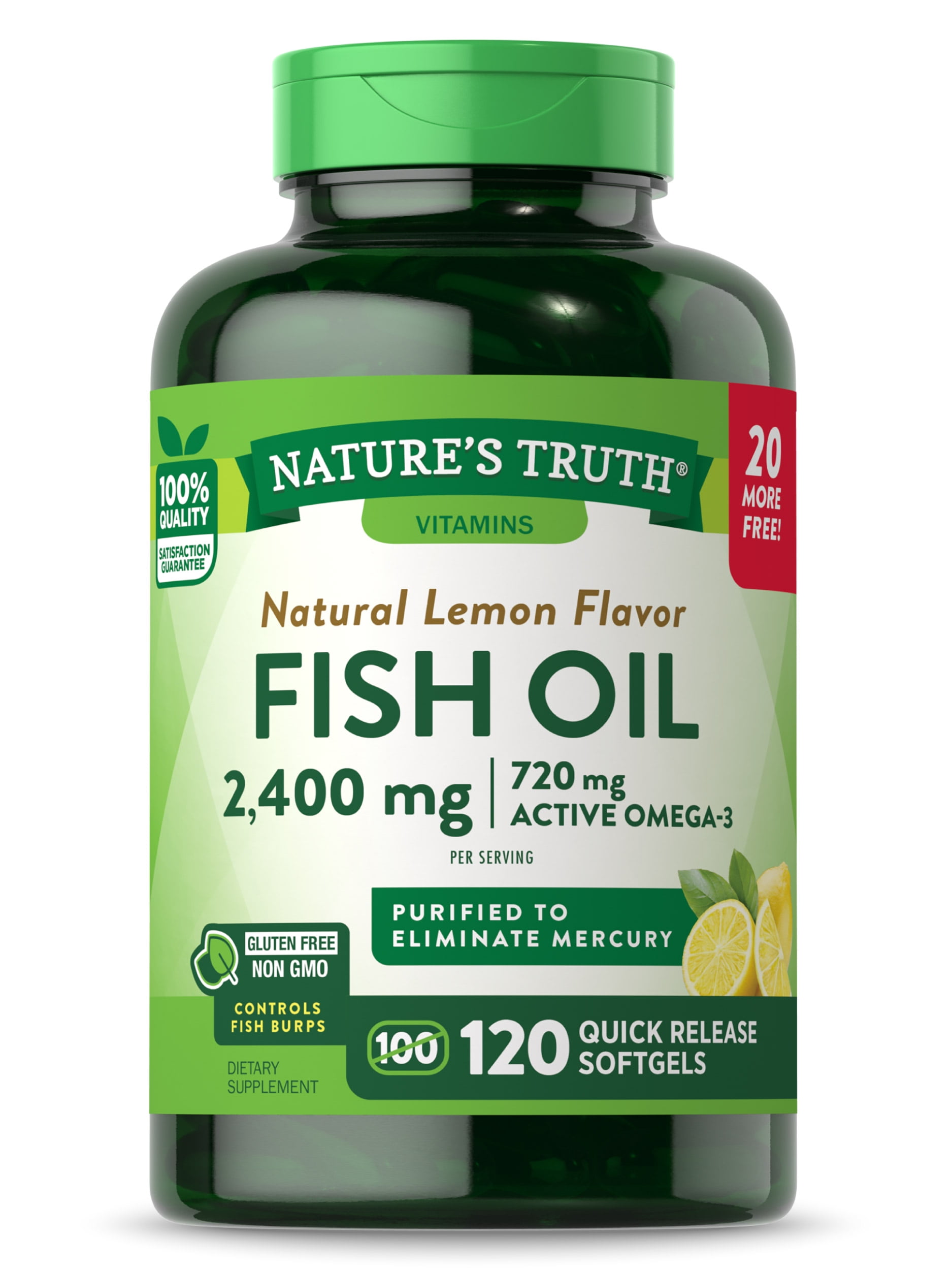 Nature's Truth Fish Oil Omega 3 1200 mg with EPA | 120 Burpless Lemon ...