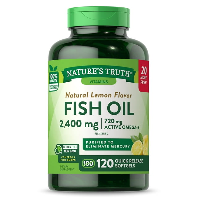 Nature's Truth Fish Oil Omega 3 1200 mg with EPA | 120 Burpless Lemon ...