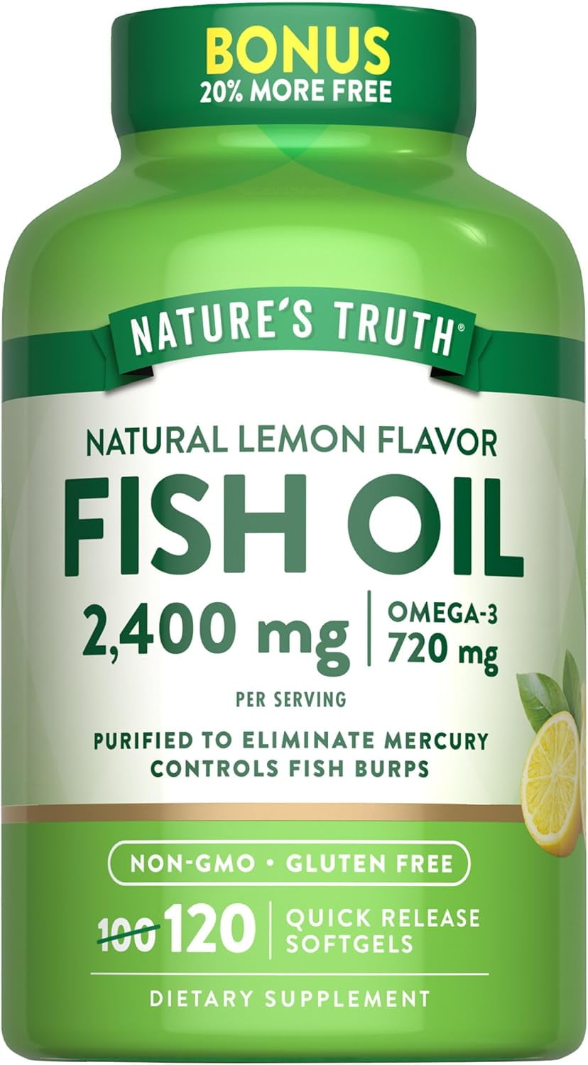 Nature's Truth Fish Oil 2400mg Softgels with 720mg Omega-3 Lemon Flavor - Walmart.com