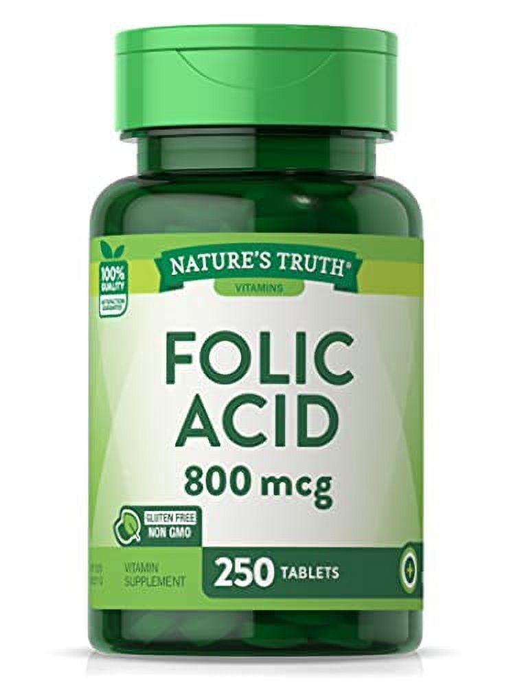 Nature's Truth Folic Acid 800 mcg Vegetarian Tablets, 250 Count, 3 Pack ...