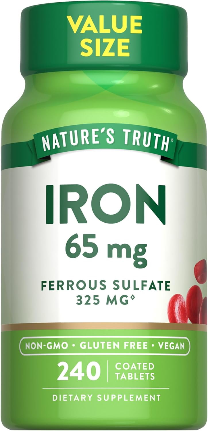 Iron Tablets 65mg | 240 Count | 325mg Ferrous Sulfate | For Men and ...