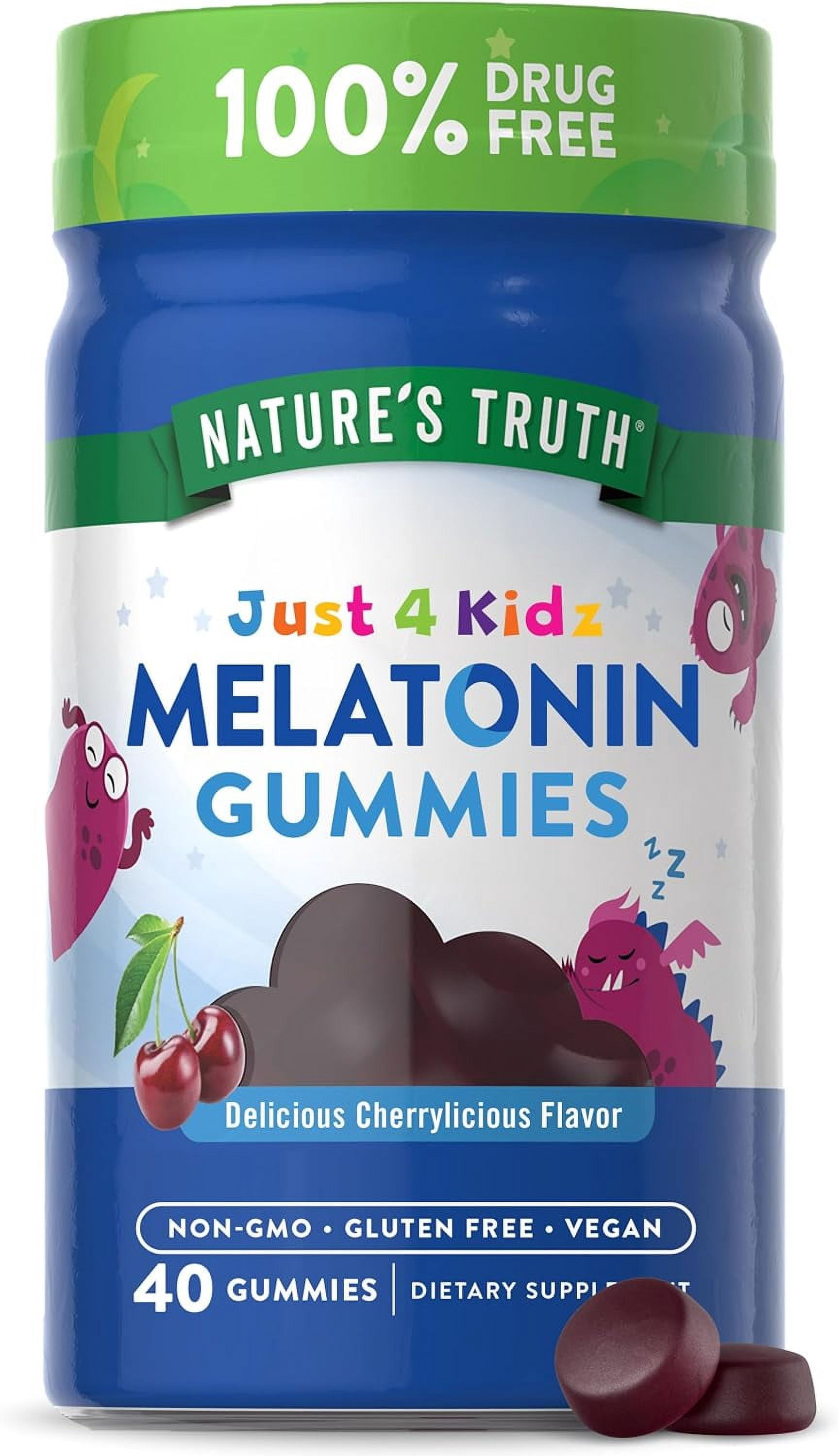Nature's Truth Kids Melatonin Gummies 1mg Cherry Flavor 40 Count Vegan ...