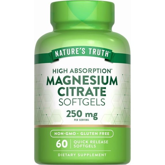 Nature's Truth Magnesium Citrate Softgels 250mg High Absorption ...