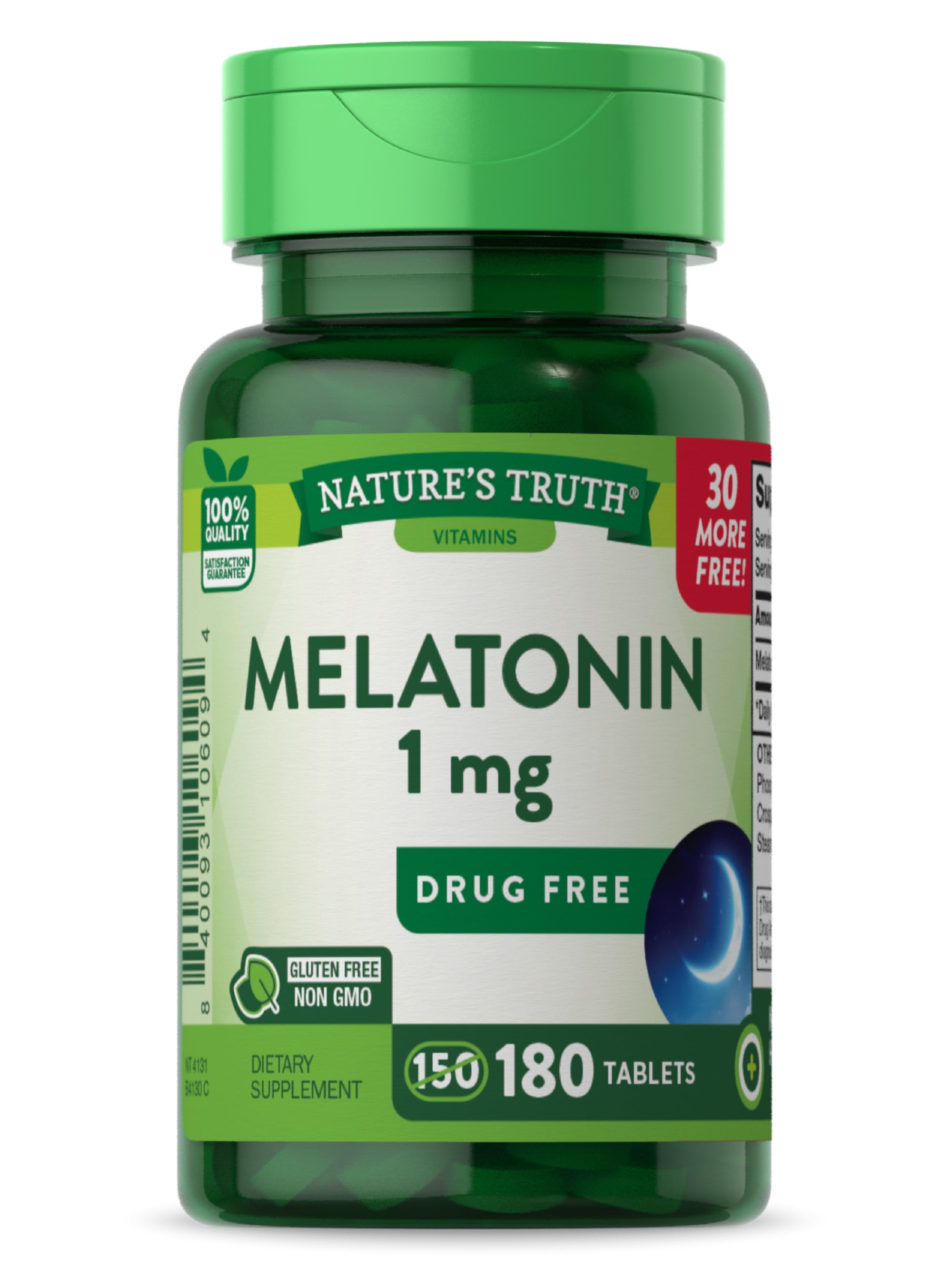 Nature's Truth Melatonin 1 mg | 180 Tablets | Nighttime Sleep Aid | Vegetarian, Non-GMO, Gluten ...