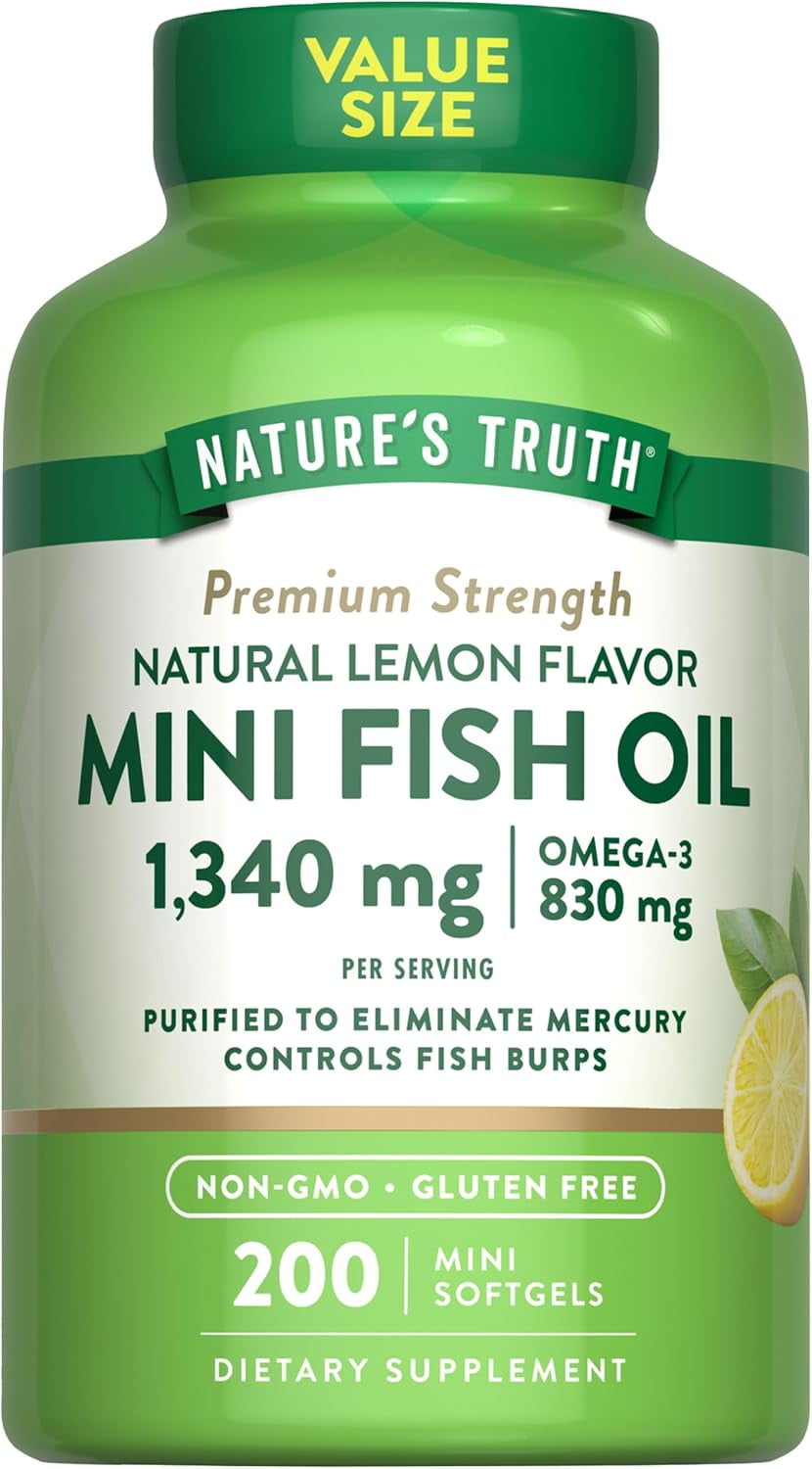 Nature's Truth Fish Oil Omega 3 1340 mg Mini Softgels Lemon Flavor ...