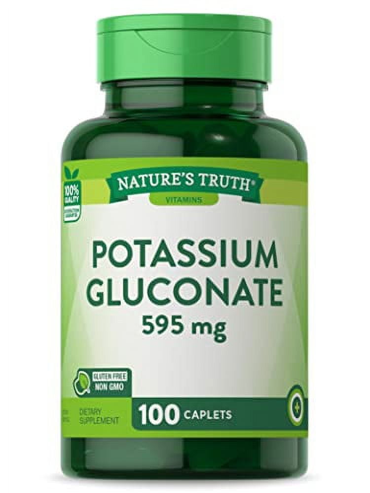 Nature's Truth Potassium Gluconate 595mg Capsules, 100 Count, 6 Pack ...