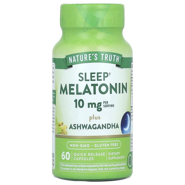 Nature's Truth Sleep Melatonin Plus Ashwagandha, 10 mg, 60 Quick ...