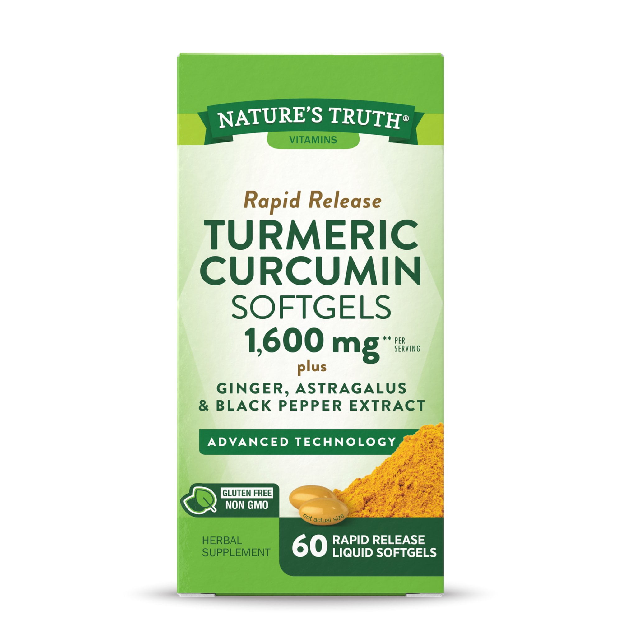 Nature's Truth Turmeric Curcumin 1600mg, 60 Softgel Capsules With ...
