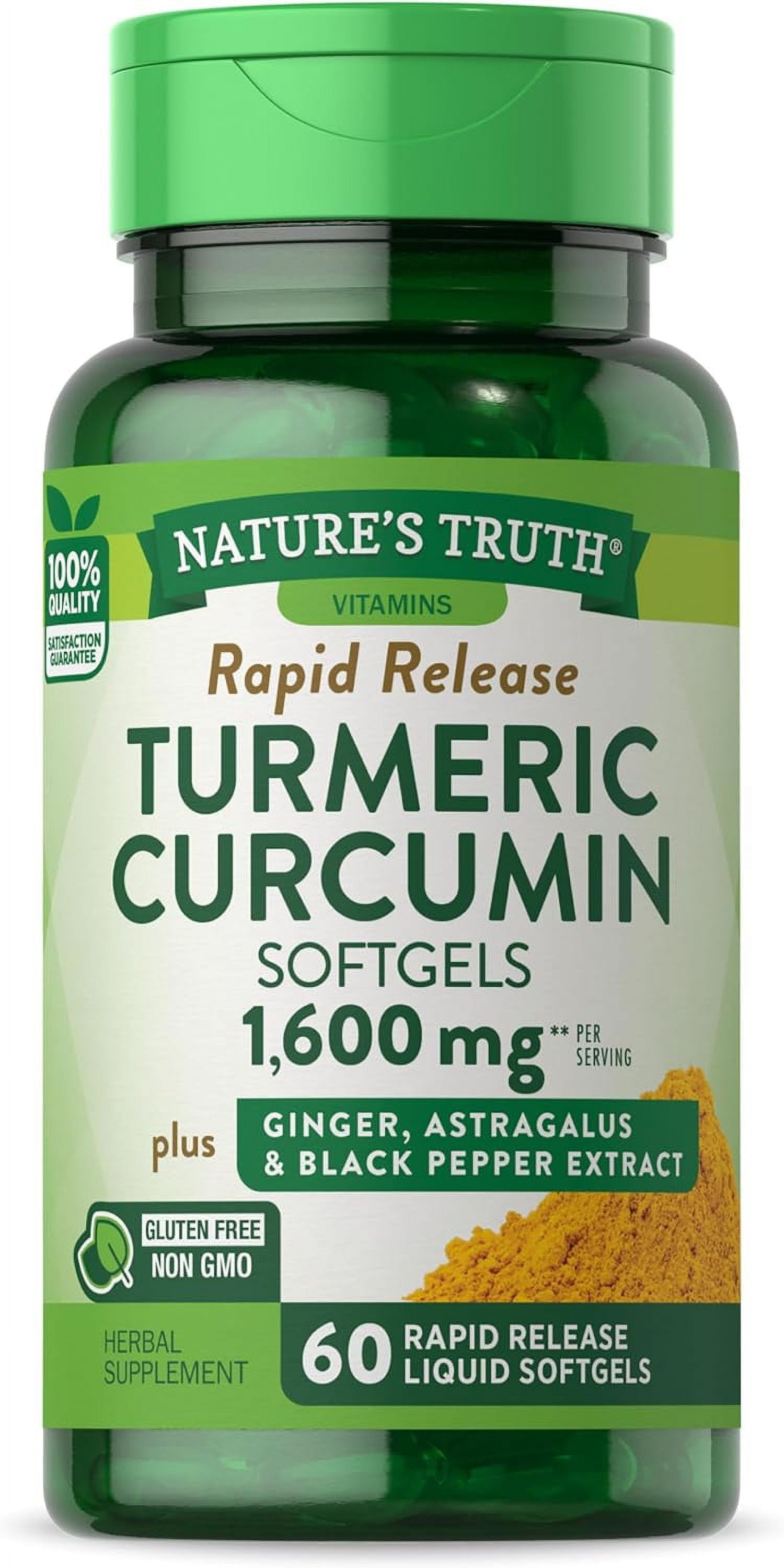 Nature's Truth Turmeric Curcumin 1600mg | 60 Softgel Capsules | with ...