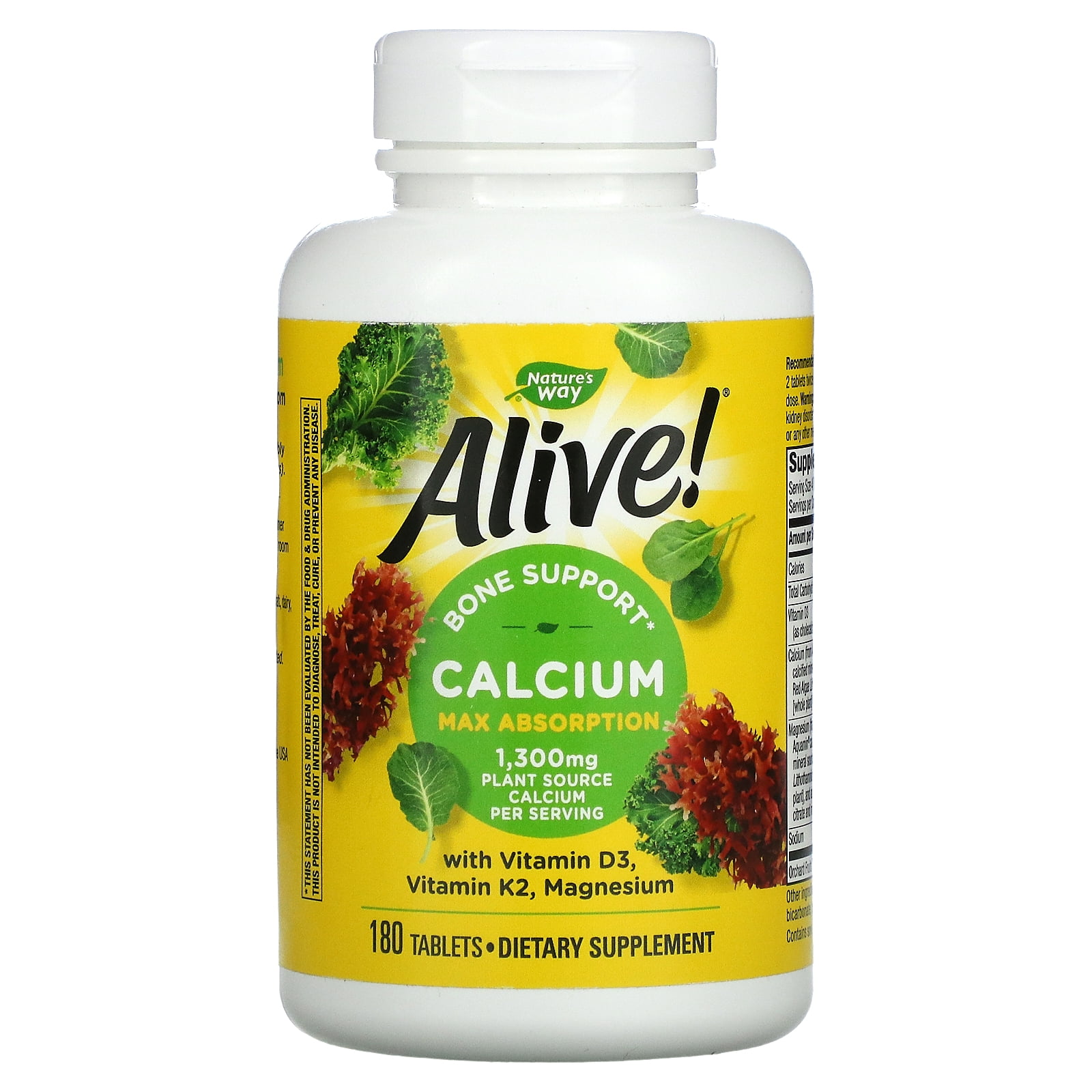 Nature's Way Alive! Bone Health Formula, Calcium with Vitamin D3, K2 ...