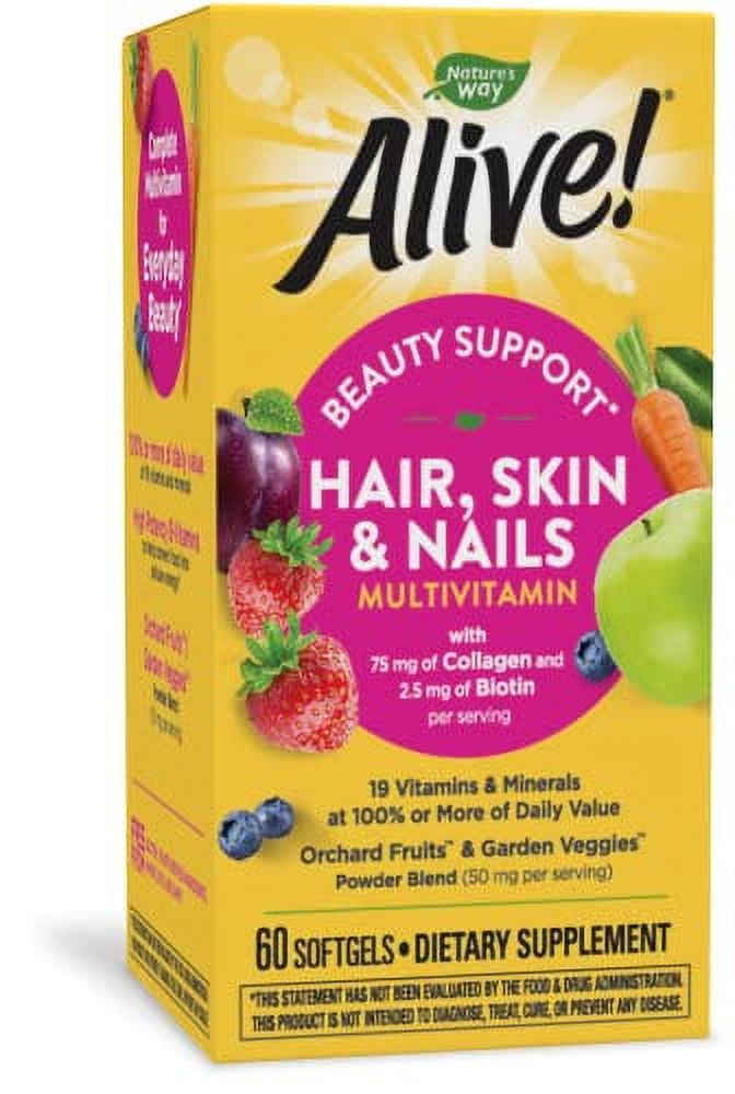Nature's Way Alive! Hair, Skin & Nails Multivitamin with Biotin and Collagen, 60 Softgels ...