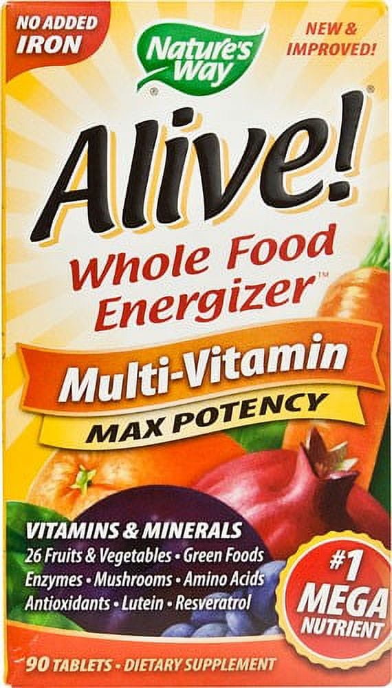 Nature's Way Alive! Multivitamin, Max Potency No Iron Added, 90 Ct ...