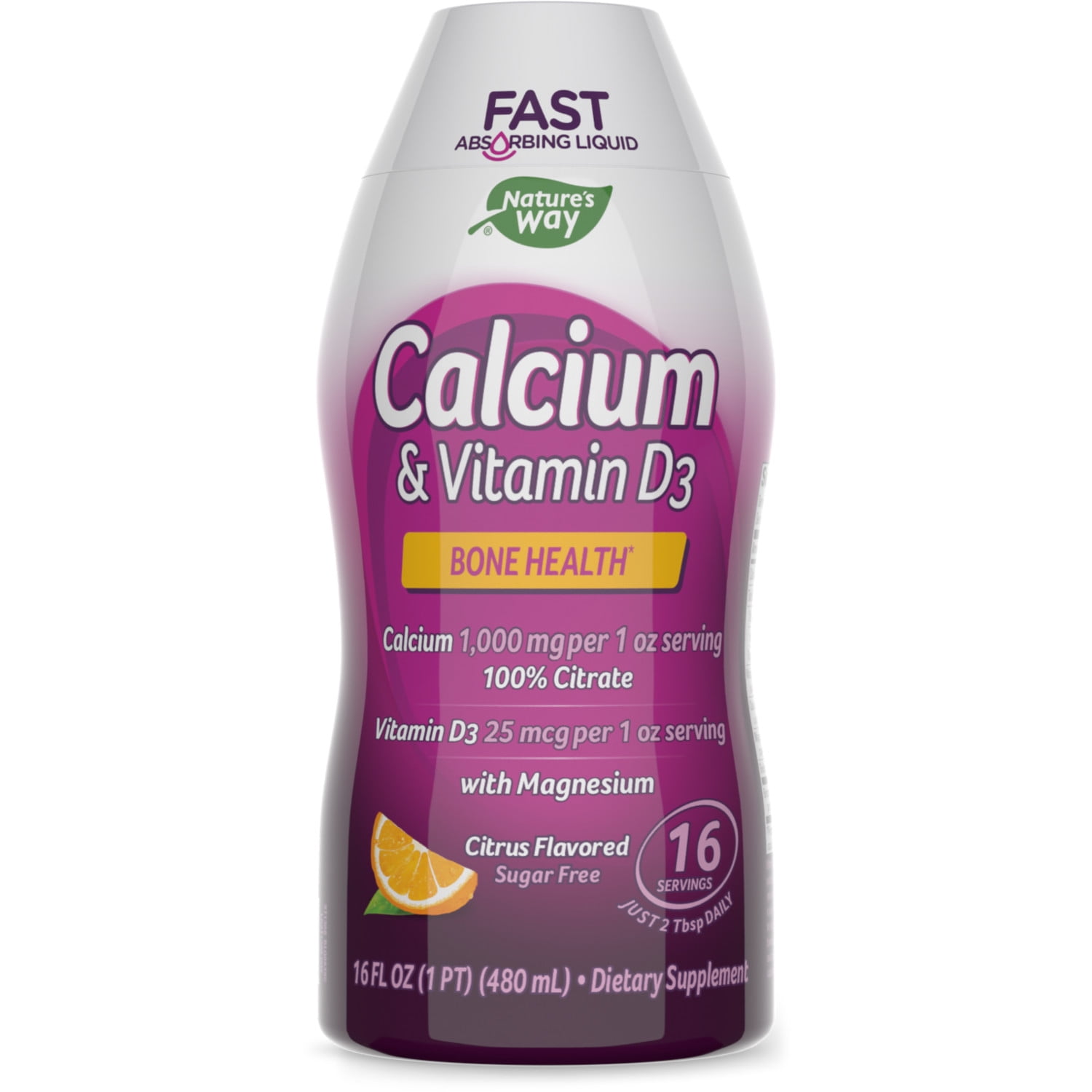 Nature's Way Calcium & Vitamin D3 Bone Health Liquid Supplement, Citrus ...