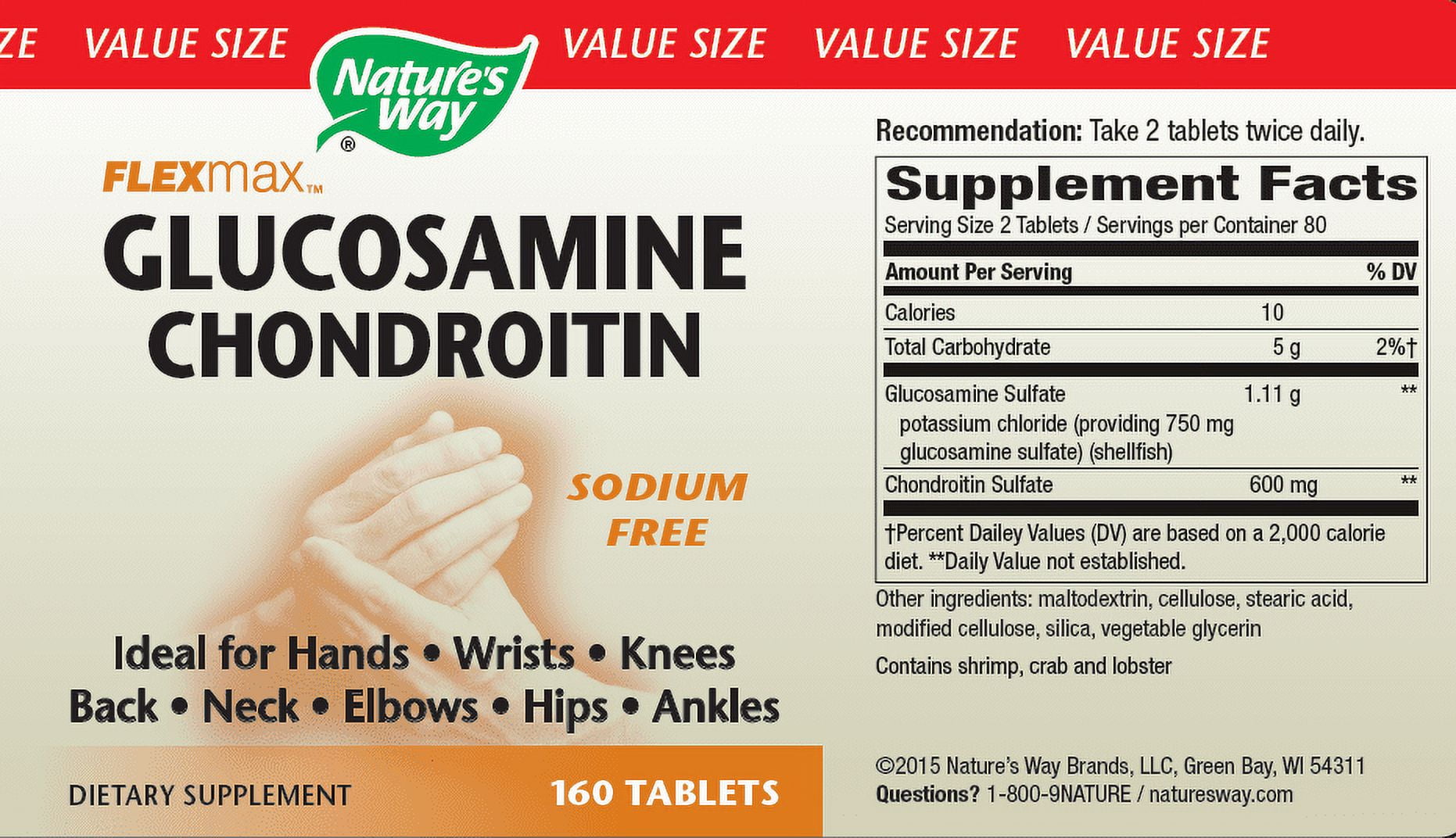 Nature's Way Flexmax Glucosamine Chondroitin Tablets, Sodium-Free, 160 ...